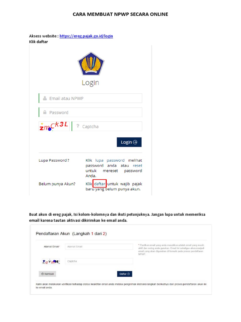 Panduan Pendaftaran NPWP Online | PDF