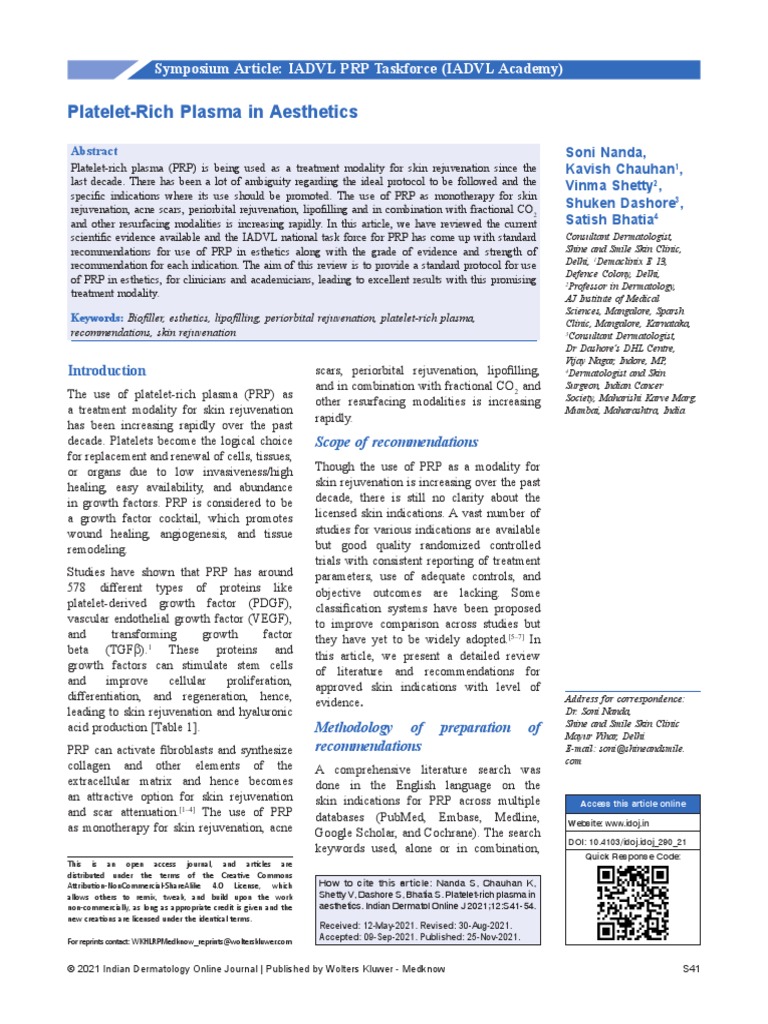 2021 Platelet-Rich Plasma in Aesthetics | PDF | Extracellular Matrix | Scar