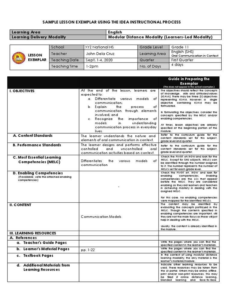 Sample Lesson-Exemplar | PDF | Learning | Communication