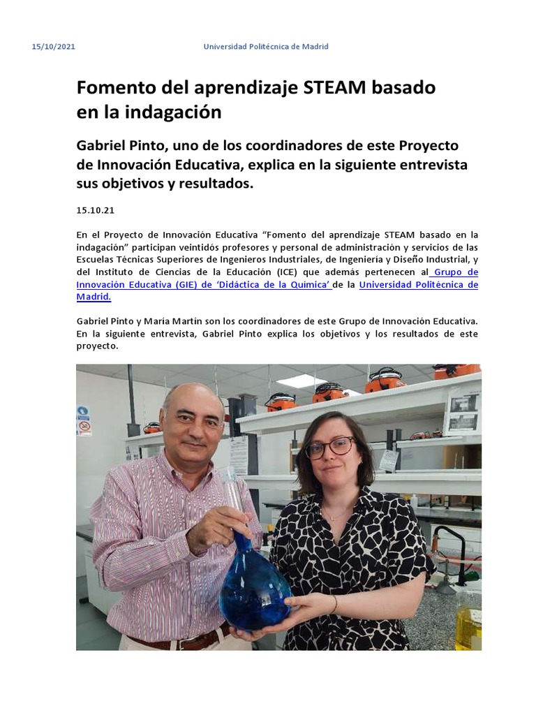Fomento Del Aprendizaje Steam Basado en La Indagacion-Entrevista-Gabrielpinto | PDF | Maestros ...