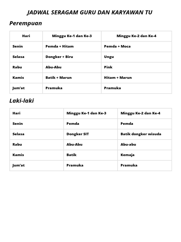 Jadwal Seragam | PDF