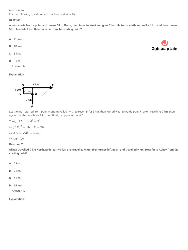 4 Direction and Distance Questions For Sbi Clerk PDF | PDF