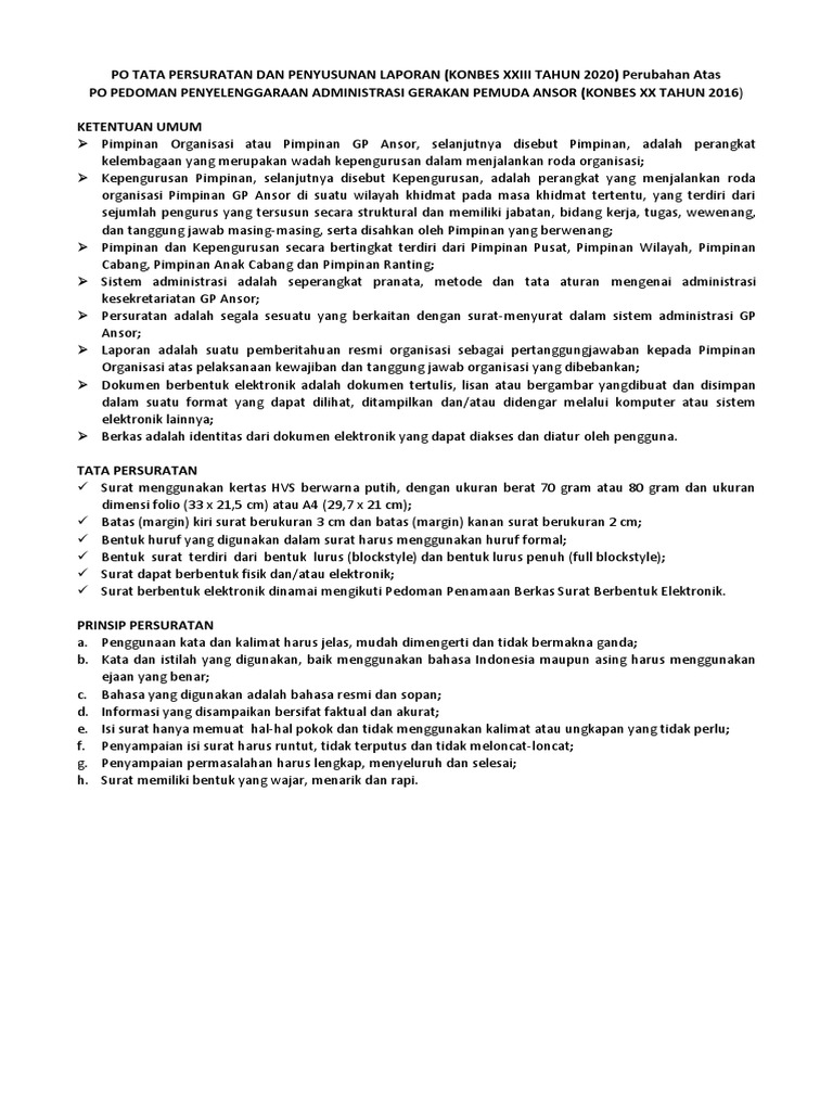 Resume PO TATA PERSURATAN DAN PENYUSUNAN LAPORAN KONBES XXIII 2020 | PDF
