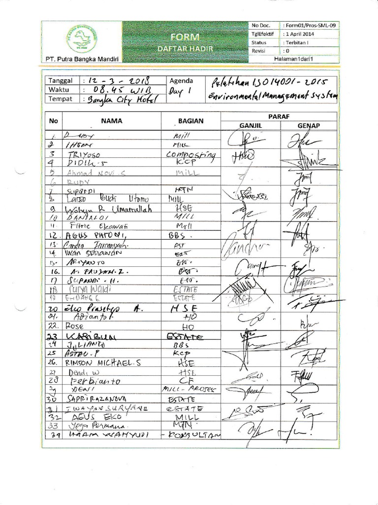 Scan TTD Absensi Pelatihan Iso 2018 | PDF