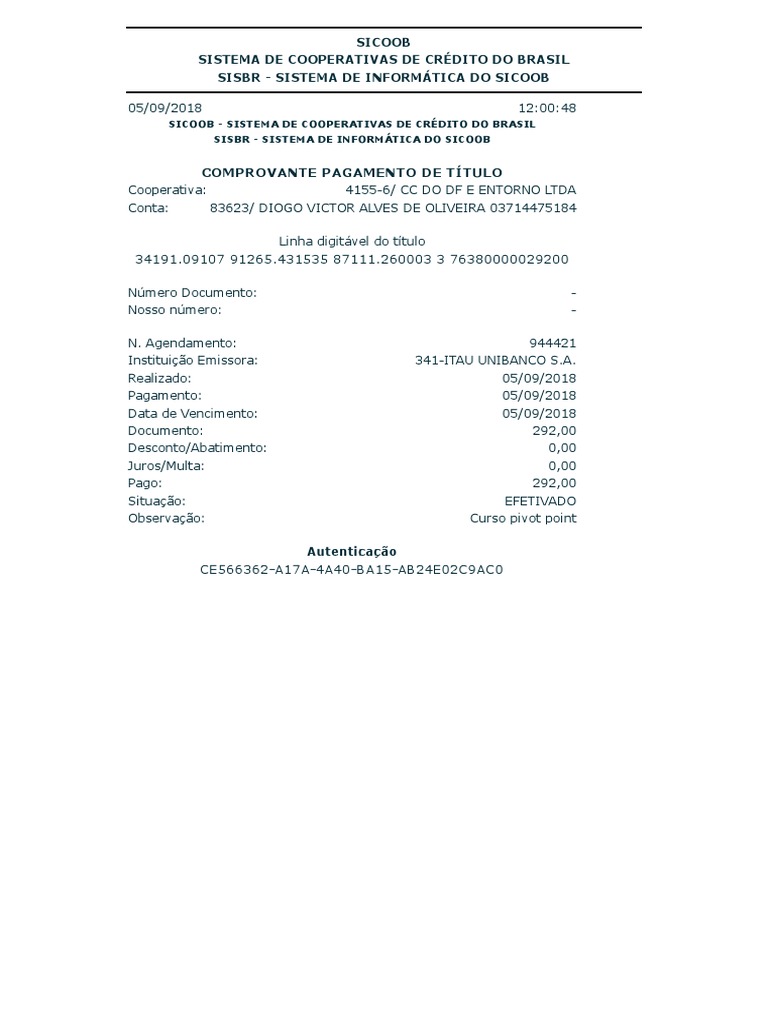 Sicoob Comprovante (05-09-2018 12-01-02) | PDF Sicoob Comprovante (05-09-2018 12-01-02) | PDF