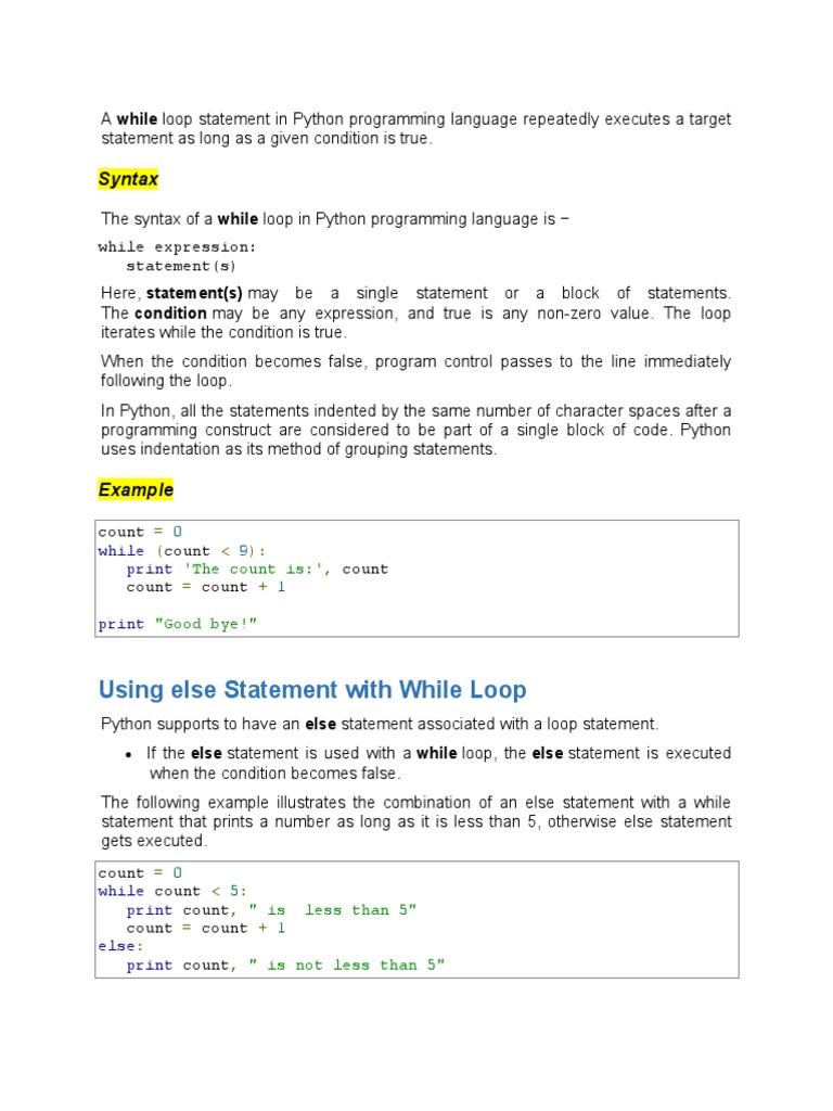 While Loop | PDF | Control Flow | Python (Programming Language) While Loop | PDF | Control Flow | Python (Programming Language)