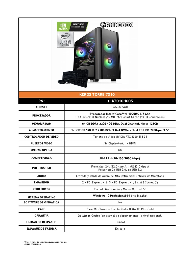 Keros Torre 7010 PN: 11K7010H005: RTX 3060 TI 8GB | PDF | Microprocesador | USB