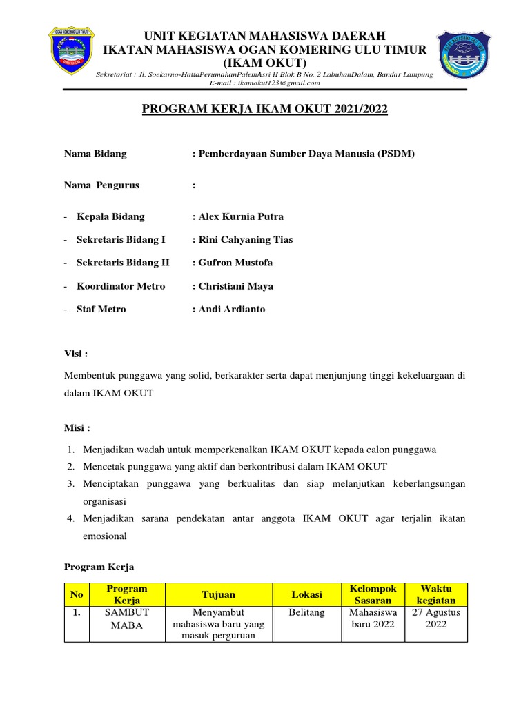 Program Kerja PSDM 2021-2022 | PDF