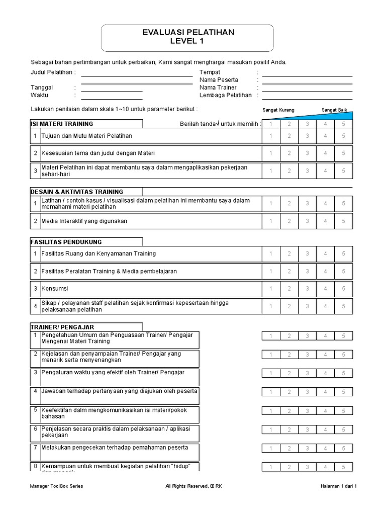 Evaluasi Pelatihan Level 1 | PDF