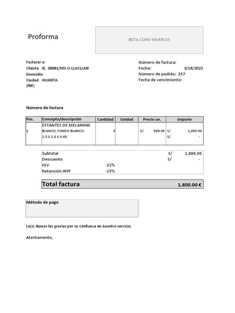 Factura Proforma Modelo | PDF