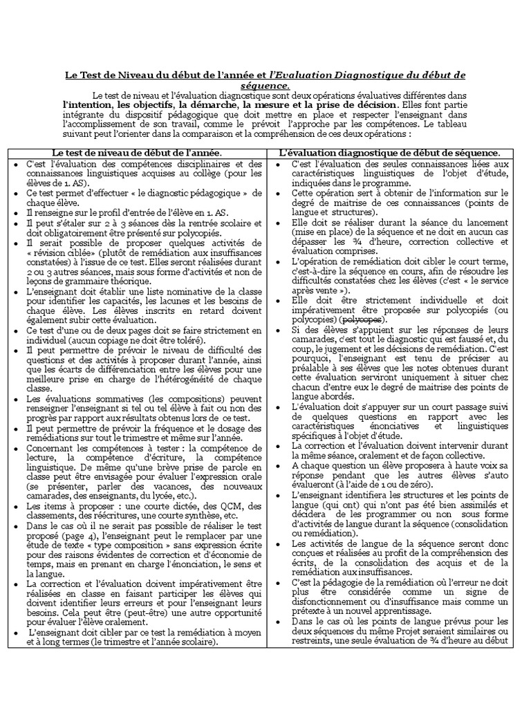 Évaluation Diagnostique en 1.AS | PDF | Pédagogie | Enseignants