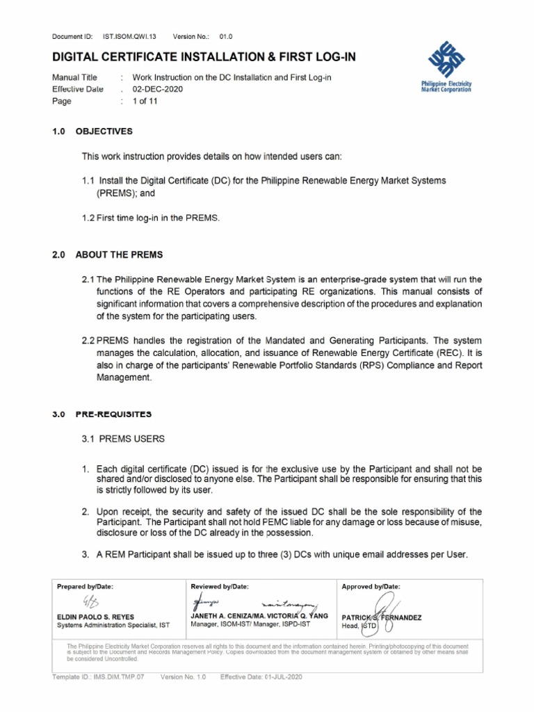 IST - isom.QWI.13 - Work Instruction On PREMS Installation | PDF