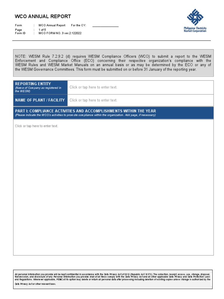 WCO Form 3 WCO Annual Report v2122022 | PDF | Information Privacy ...