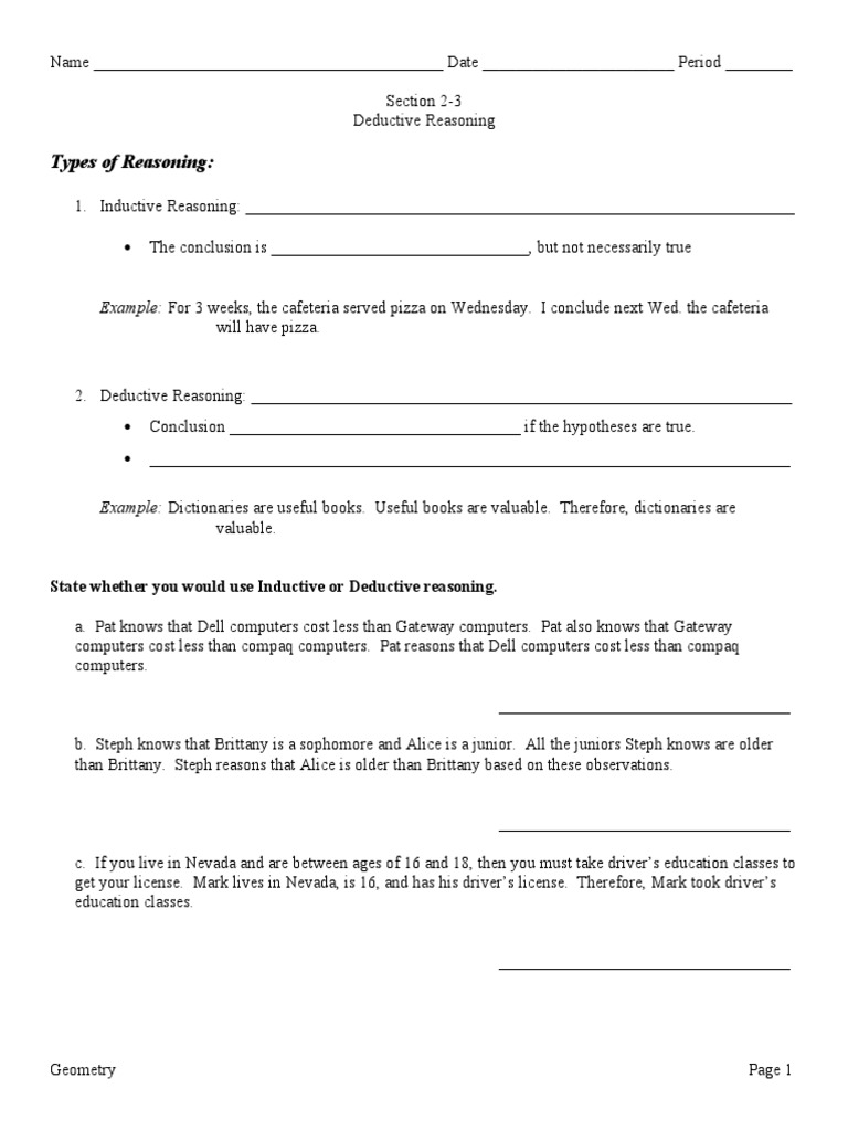Section 2-3 | PDF | Deductive Reasoning | Inductive Reasoning