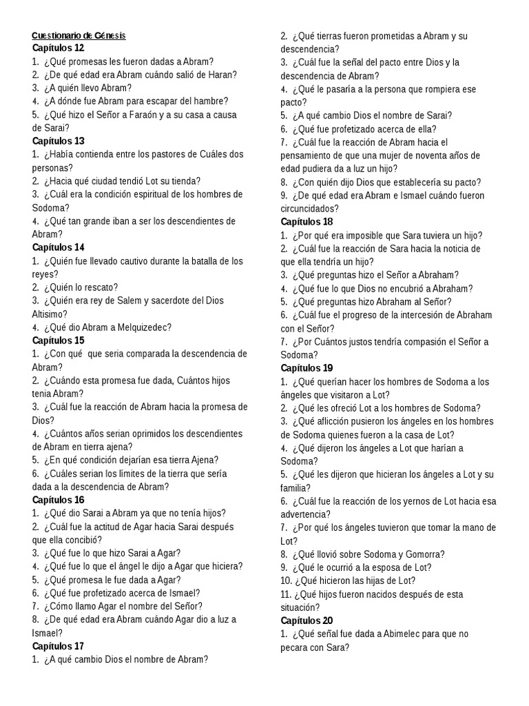 Cuestionario de Genesis | PDF | Abrahán | Isaac
