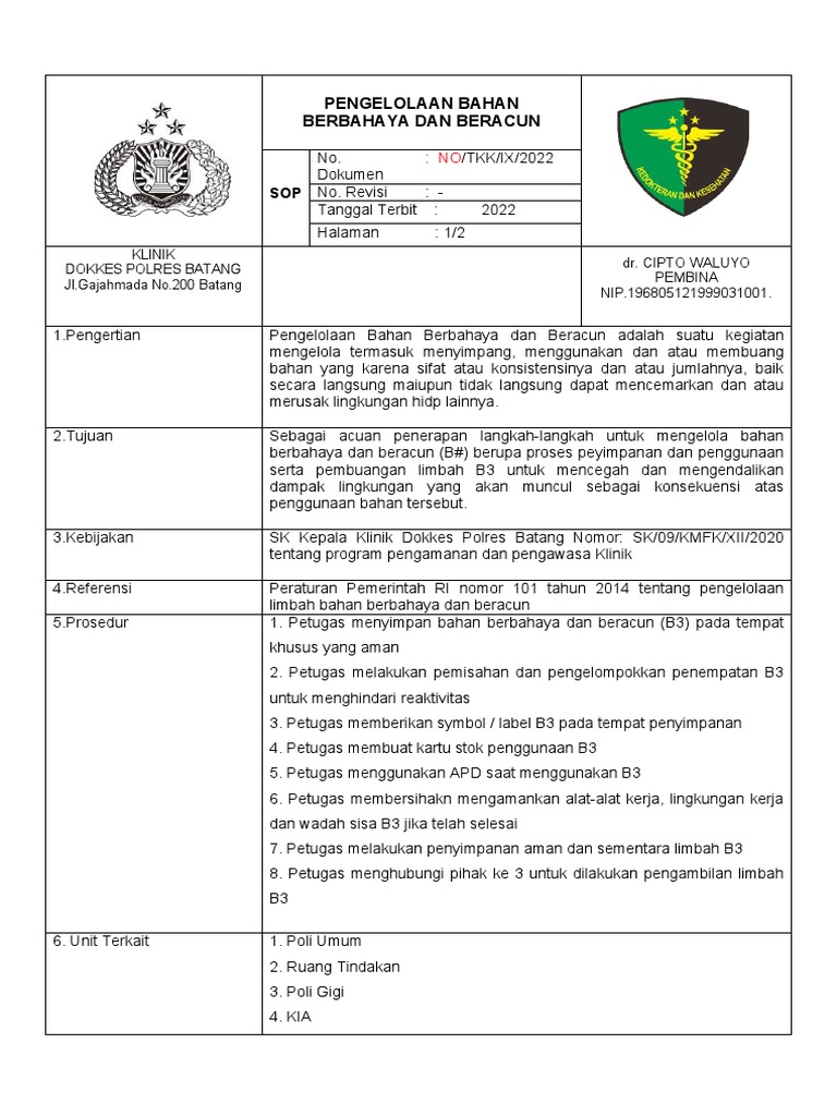 Sop Pengelolaan Limbah B3 | PDF
