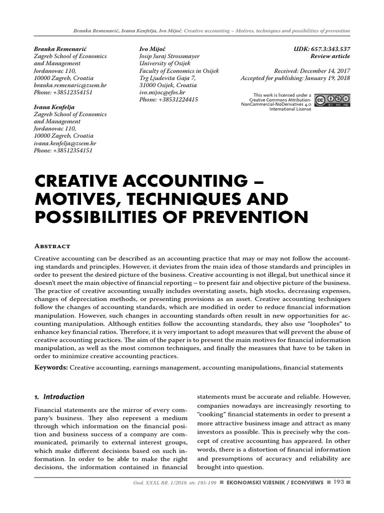Creative Accounting - Motives, Techniques and Possibilities of ...