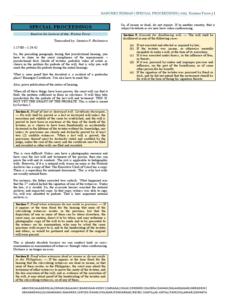 Special Proceedings - TSN - Template | PDF | Will And Testament | Witness