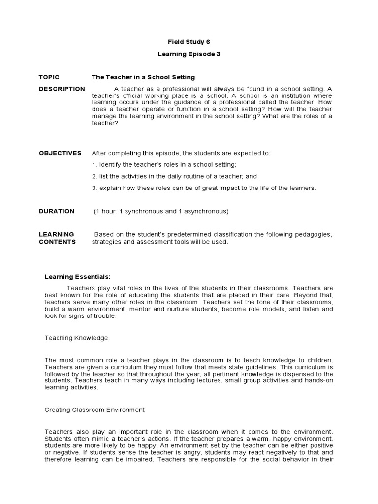 Field Study 6 Episode 3 | PDF | Teachers | Learning