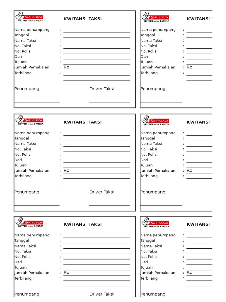 Form Permintaan Voucher Kwitansi Taksi | PDF