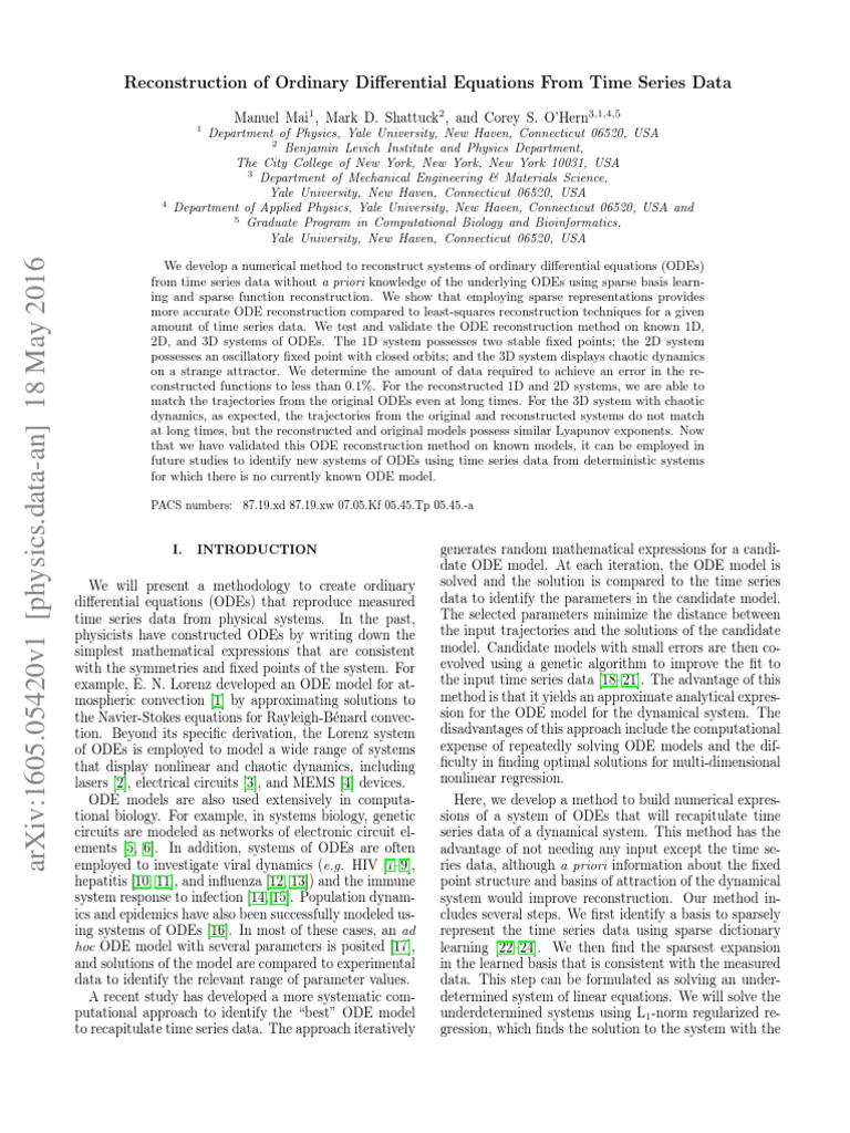 Reconstructing Odes From Time Series Data | PDF | Basis (Linear Algebra) | Ordinary Differential ...