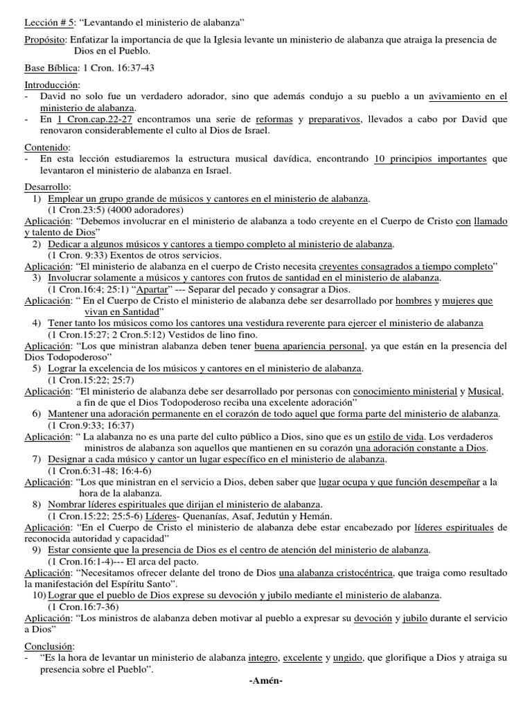 Lección 5. Levantando El Ministerio de Alabanza | Descargar gratis PDF | Cristo (título ...