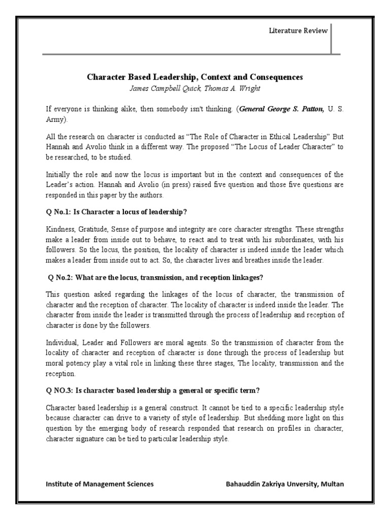 Character Based Leadership Context Consequences | PDF | Leadership ...