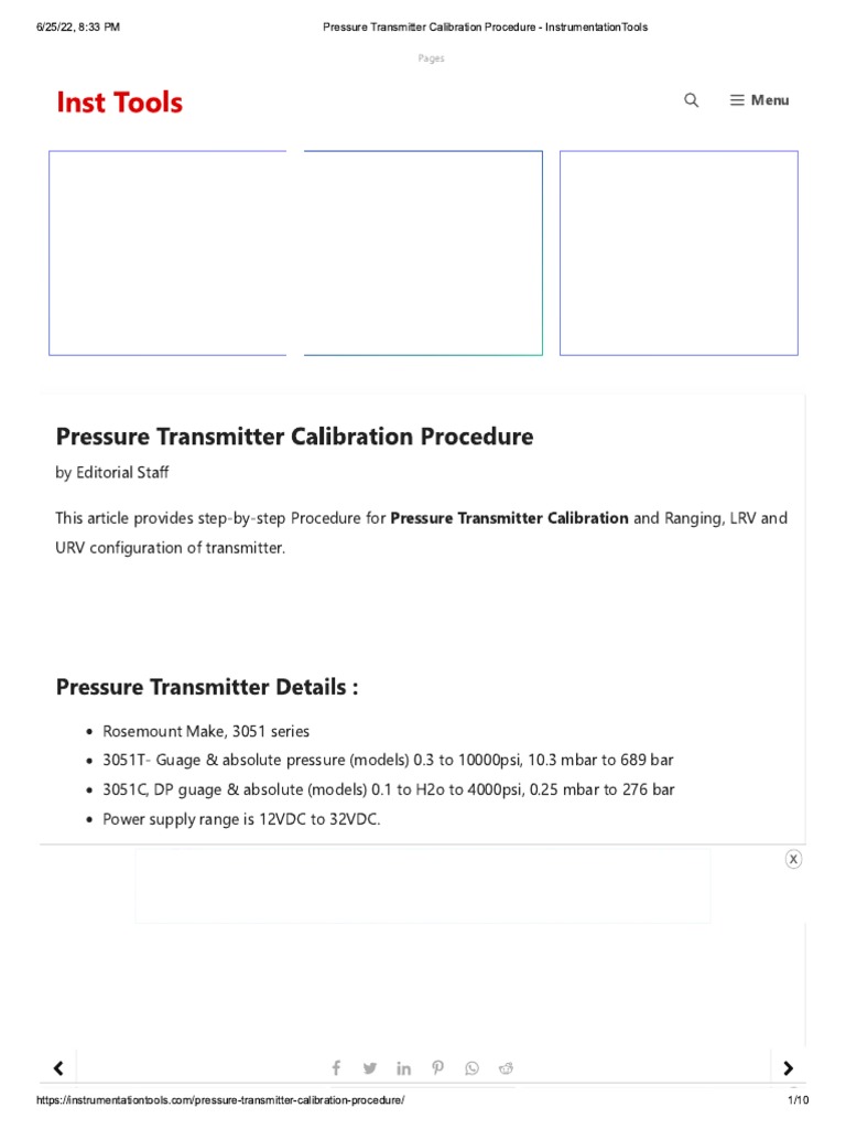 Pressure Transmitter Calibration Procedure - InstrumentationTools | PDF