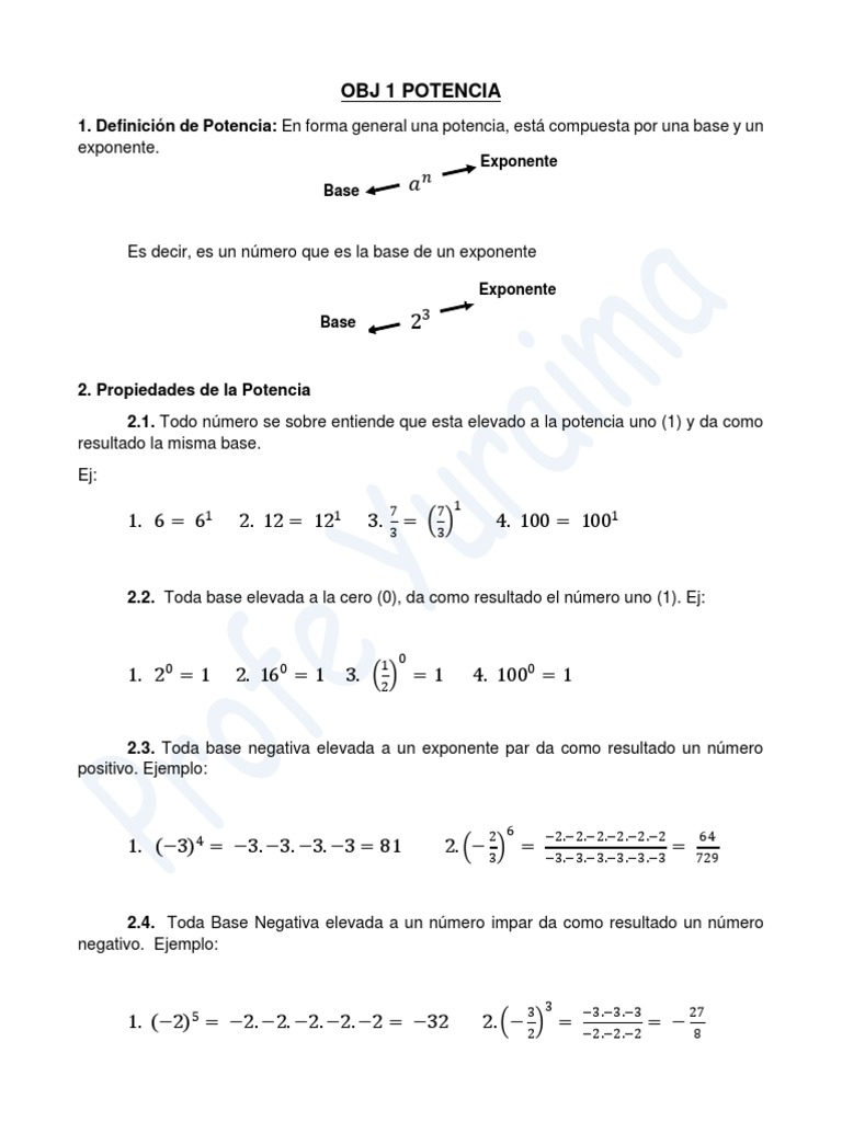Obj 1 Teoria De Potencia Pdf Exponenciación Conceptos Matemáticos