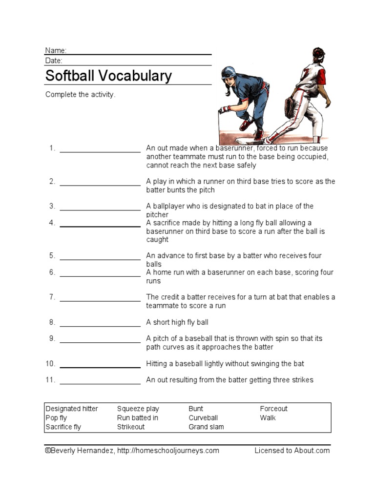 Softball Worksheet 2 | PDF