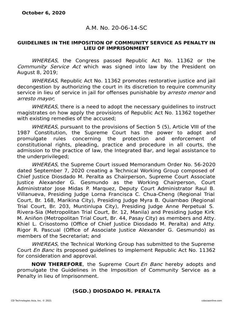 Guidelines in Imposition of Community Service Act | PDF | Probation ...