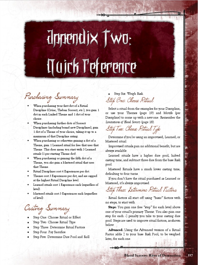 Blood Sorcery Rites of Damnation Spell Casting Summary | PDF | Rituals