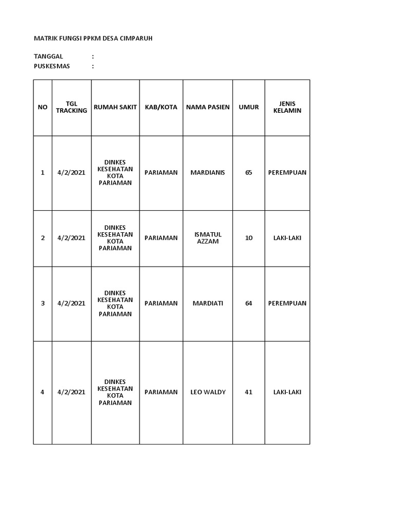 Matrik Fungsi PPKM Desa Cimparuh | PDF
