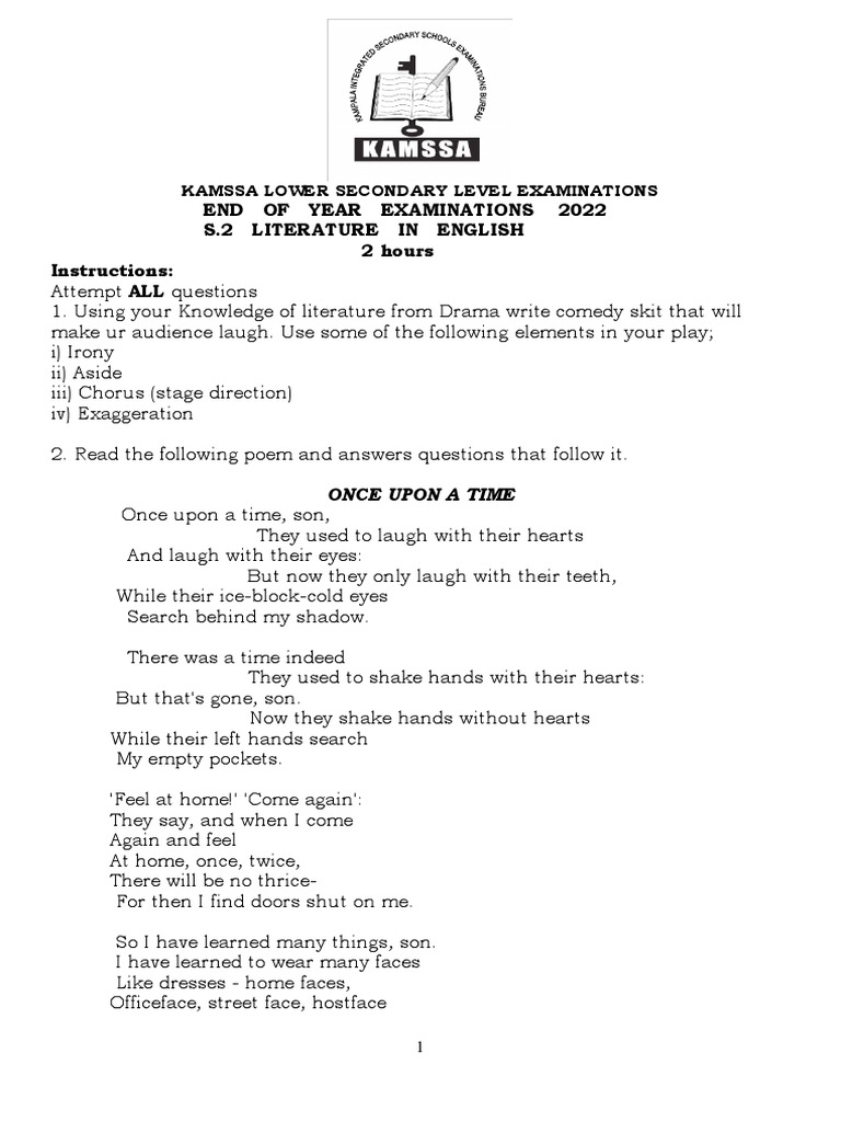 End of Year Examinations 2022 S.2 Literature in English 2 Hours ...