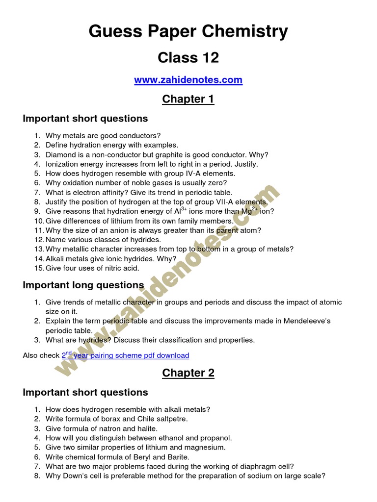 2nd Year Chemistry Guess Paper 2022 | PDF | Benzene | Alkene
