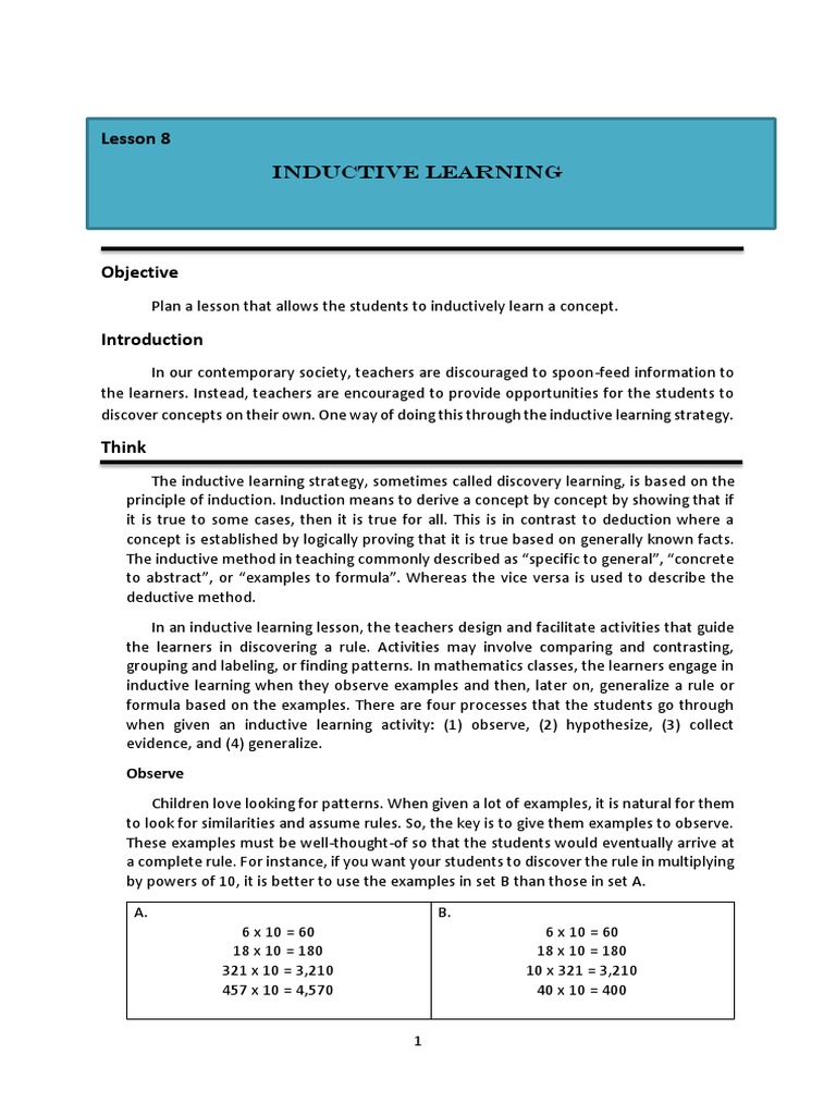 Lesson 8 | PDF | Inductive Reasoning | Learning