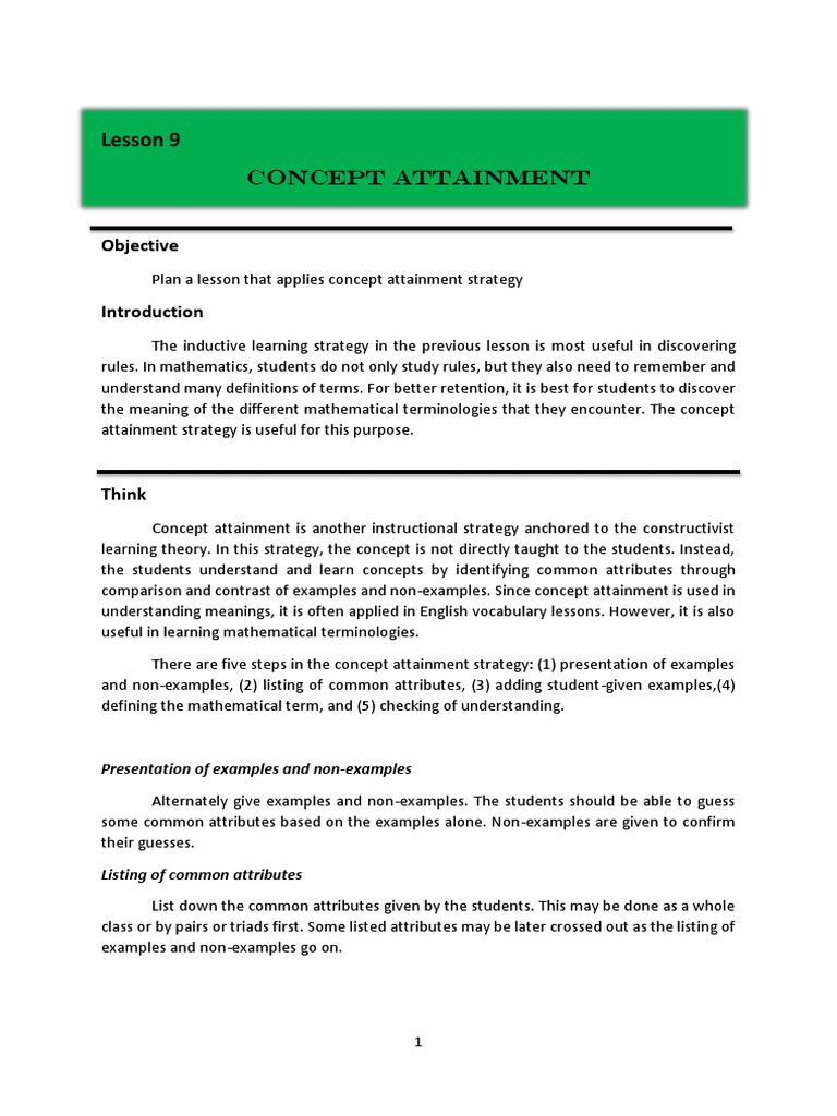 Applying the Concept Attainment Strategy to Define a Prism | PDF | Concept | Understanding