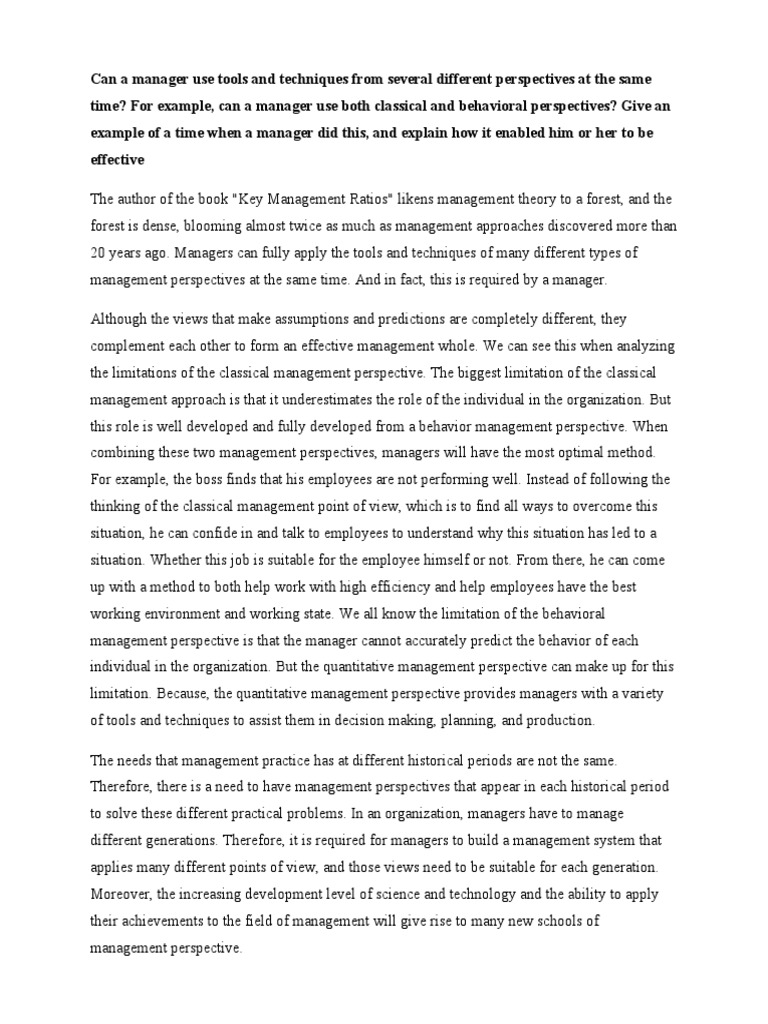 Can A Manager Use Tools and Techniques From Several Different ...