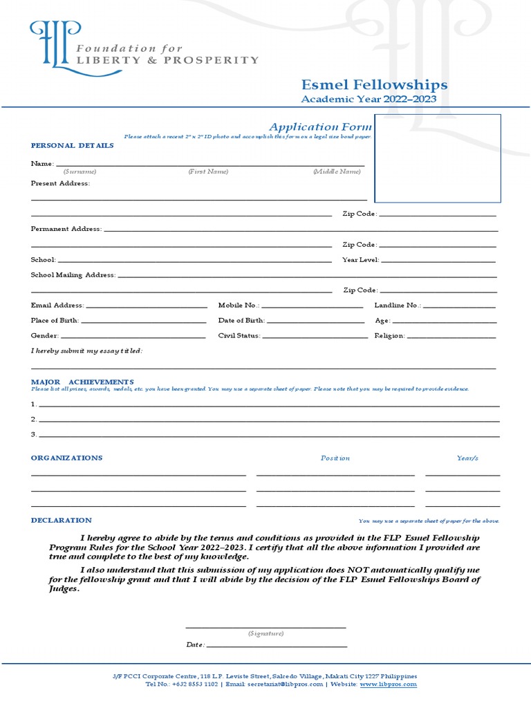 FLP Esmel Fellowship Program 2022 2023 Application Form | PDF | Privacy | Information
