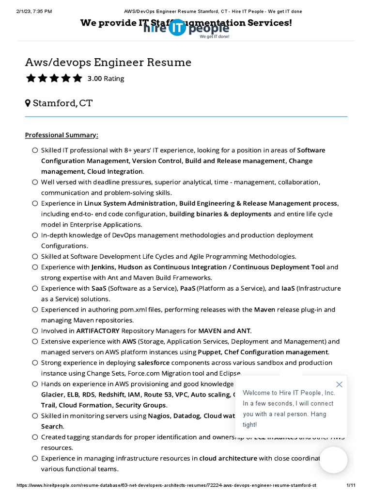 AWS - DevOps Engineer Resume Stamford, CT - Hire IT People - We Get IT ...