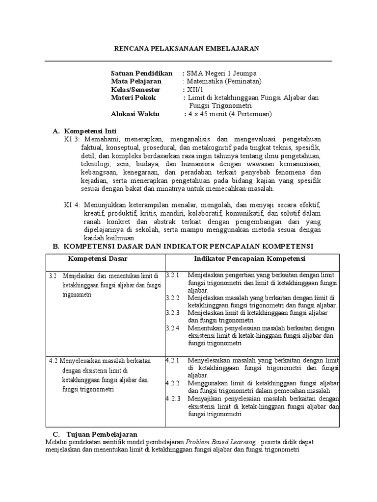 RPP Limit Tak Hingga | PDF