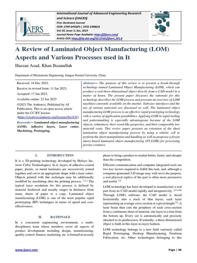 A Review of Laminated Object Manufacturing (LOM) Aspects and Various ...