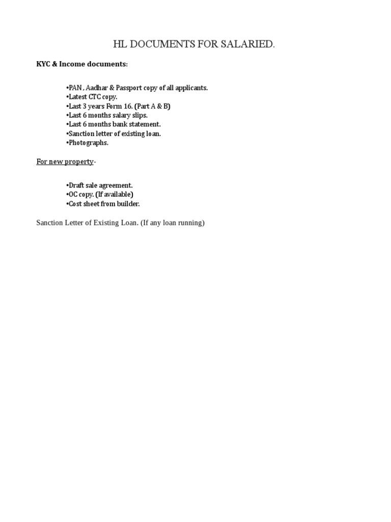 HL Documents For Salaried | PDF