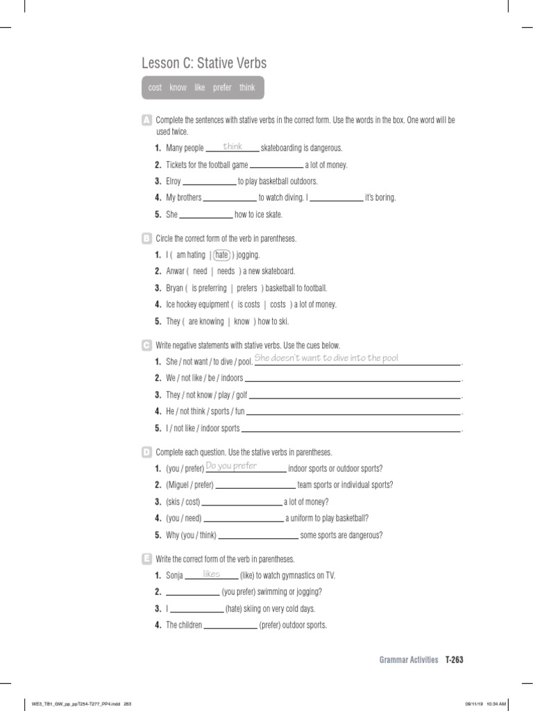 World English 3e Level 1 Grammar Activities Unit 5 Lesson C | PDF | Linguistics | Grammar