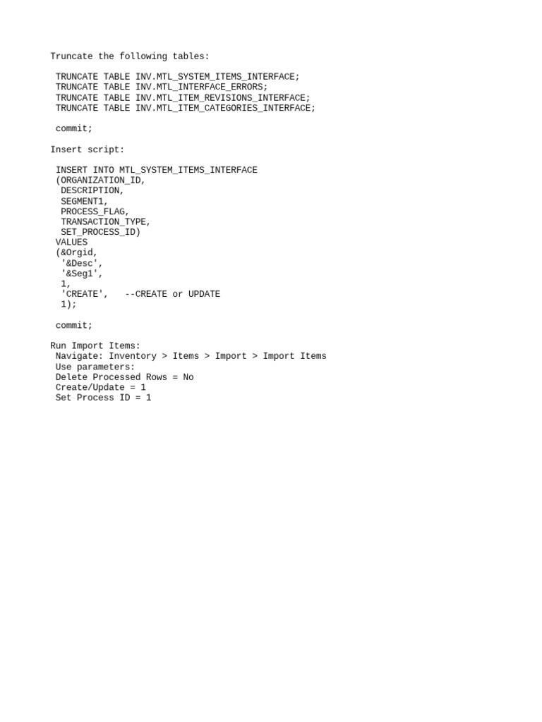 Truncate and insert into inventory interface tables | PDF