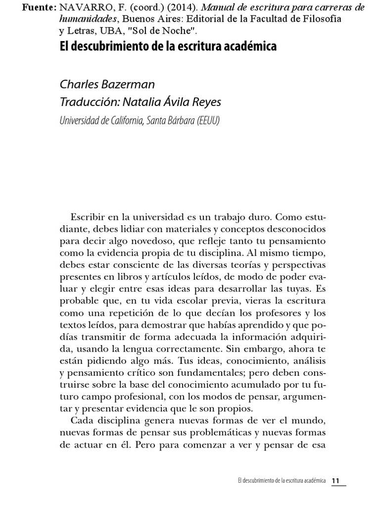 BAZERMAN, Charles - El Descubrimiento de La Escritura Académica | PDF ...