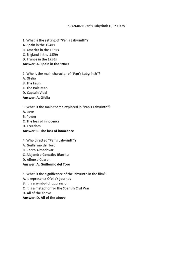 SPAN4070 Pan's Labyrinth Quiz 1 | PDF