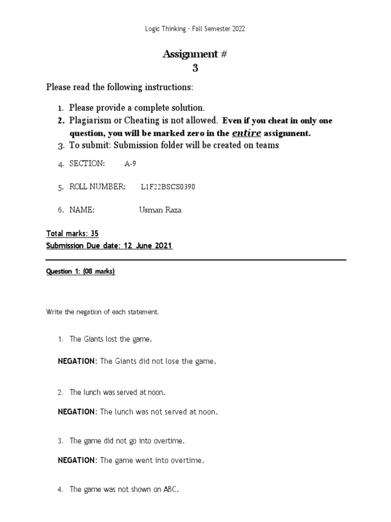 Assignment # 3: Please Read The Following Instructions: 1. Please ...