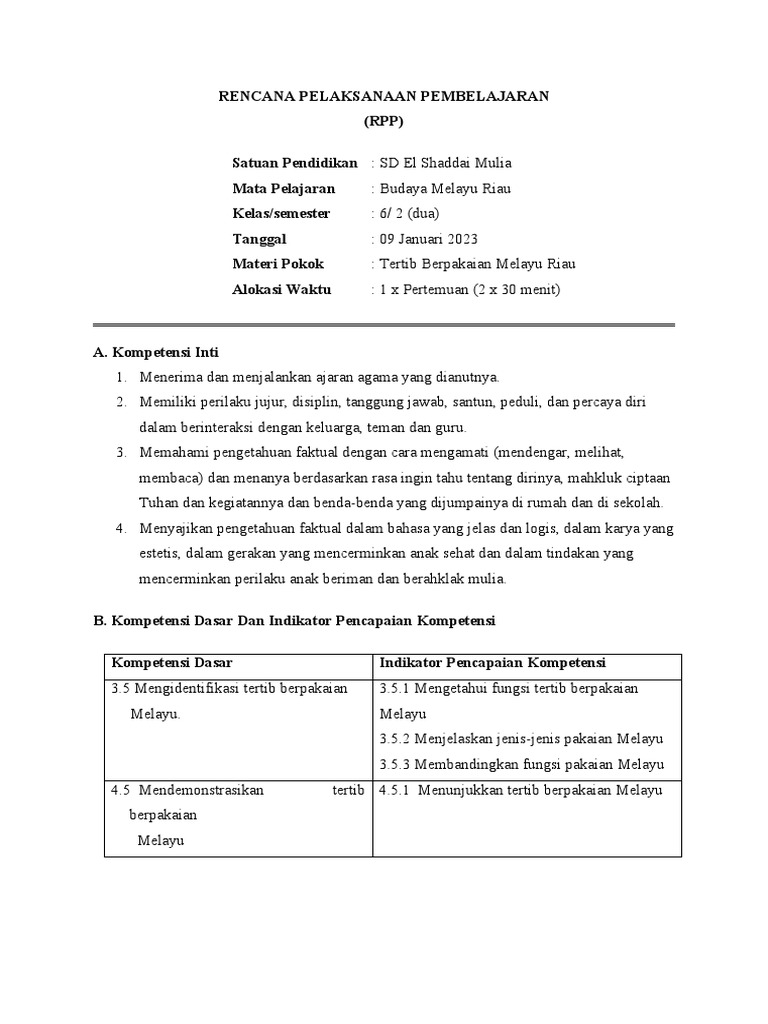 Pert.1-09.1 - RPP BMR Kelas 6 SMT 2 | PDF