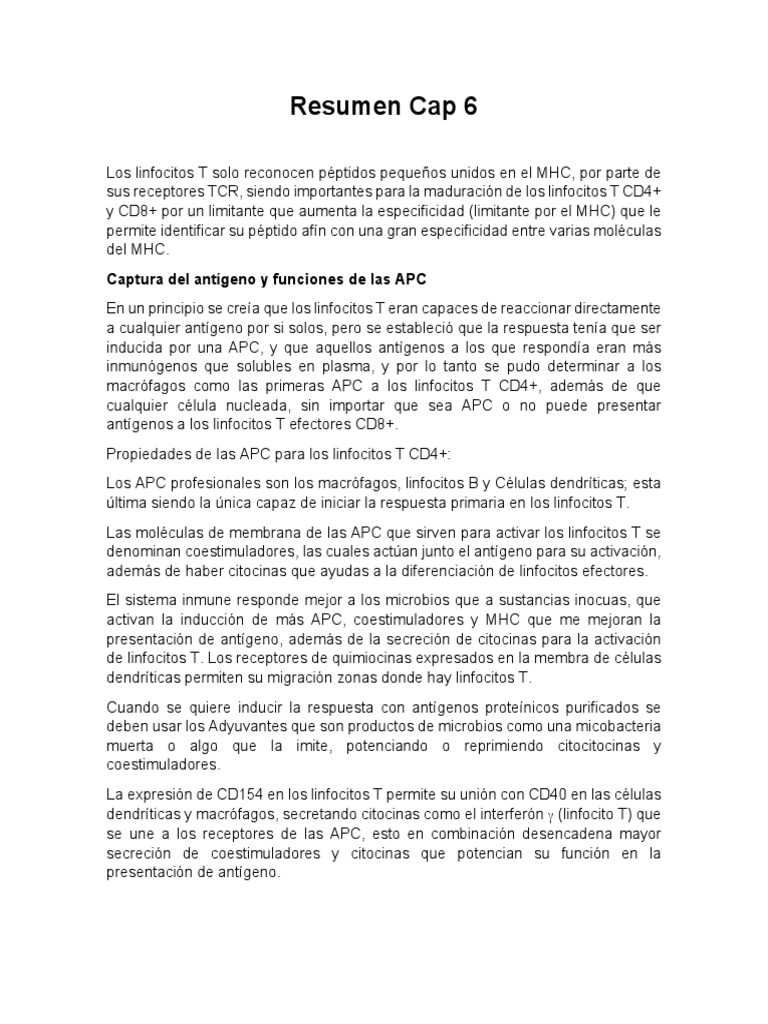 Resumen Cap 6 Inmuno | PDF | Complejo mayor de histocompatibilidad | Célula T